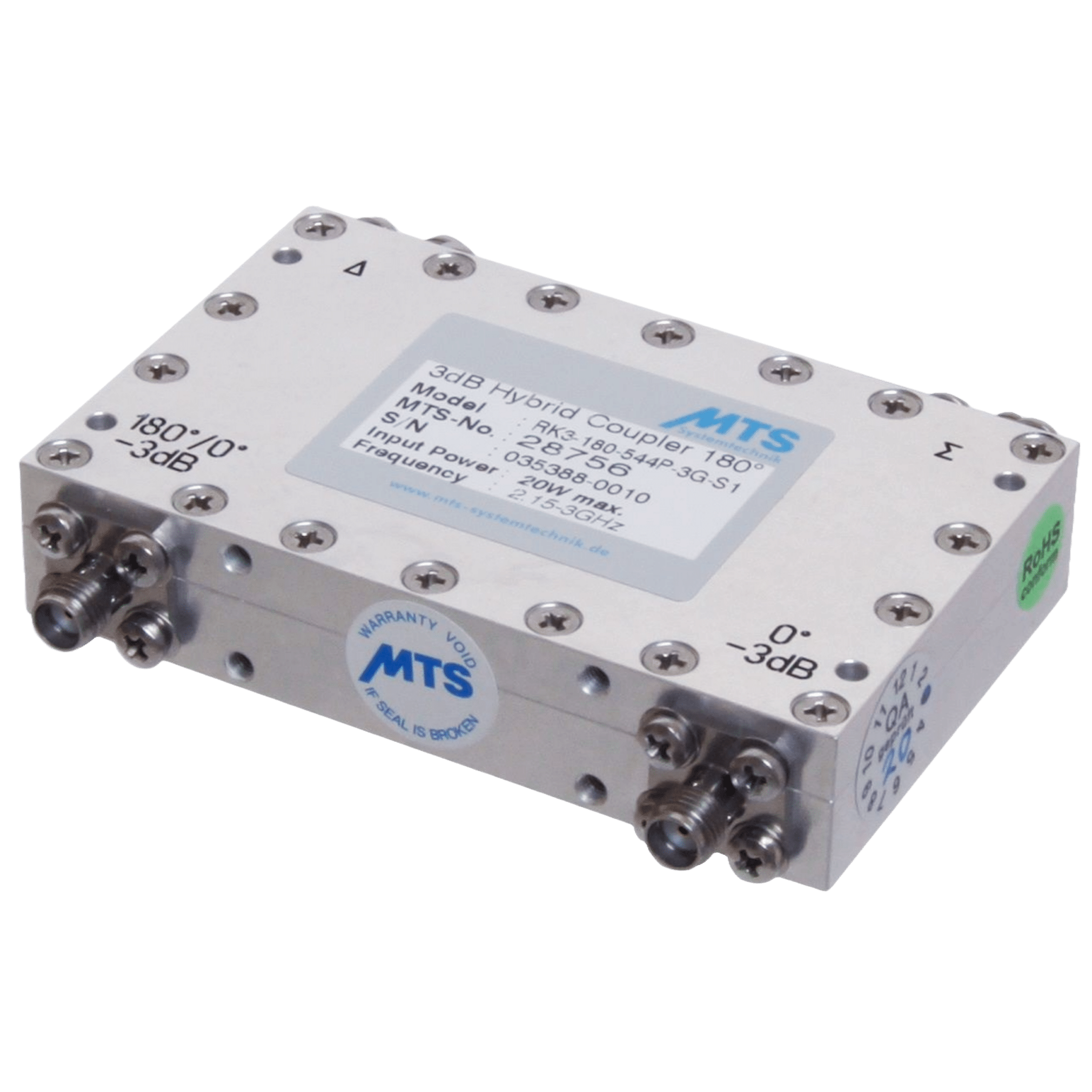 3 dB Hybridkoppler RK3-180-544P-3G-S1 | 180° 2,15–3 GHz – SMA